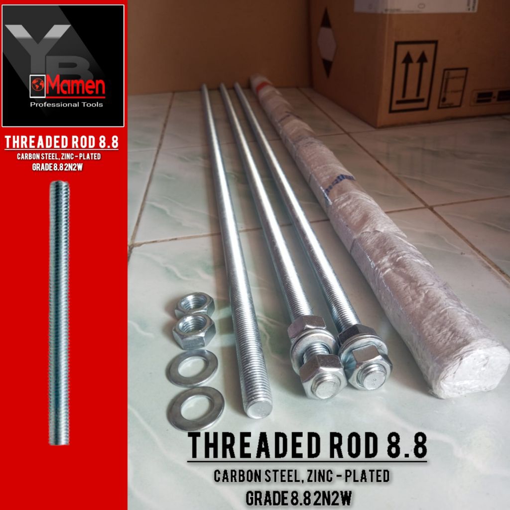 Jual Threaded rod anchor M16x1000 grade 8.8 carbon steel zinc | Shopee ...