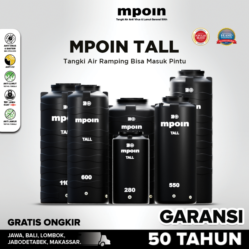 Jual Tandon Toren Air Ramping MPOIN Tall 280 Liter sd 1100 Liter - Anti ...