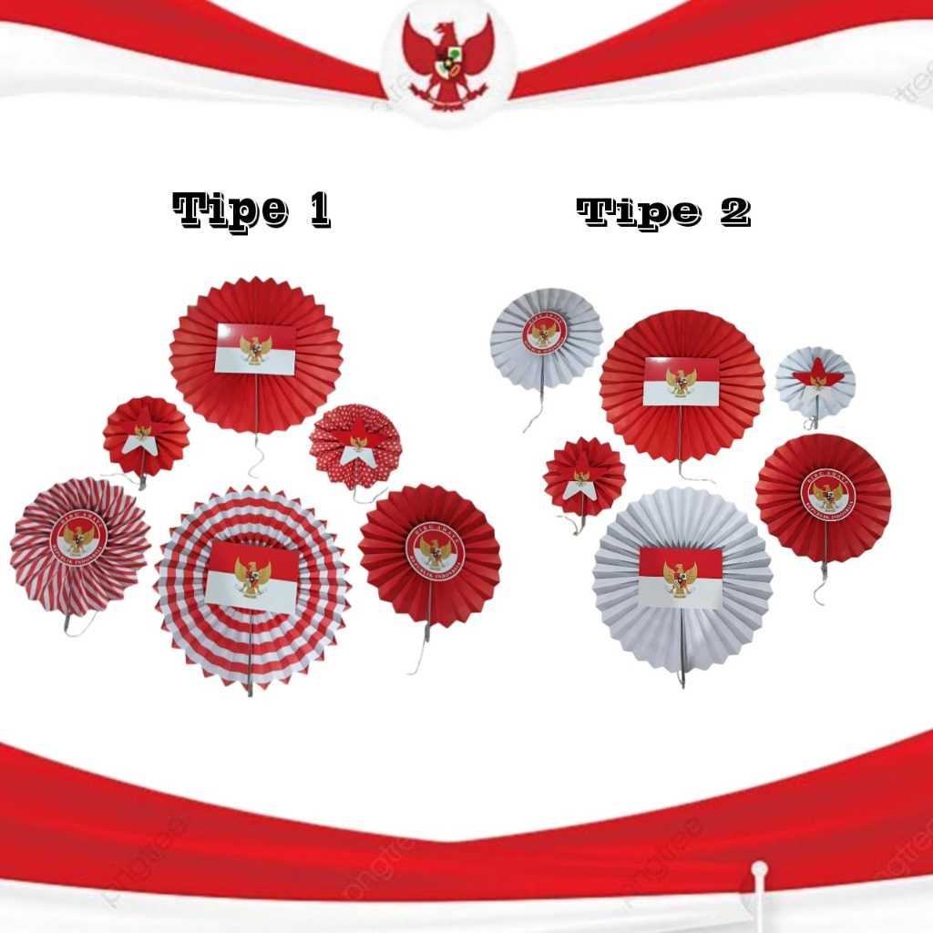 Jual 1 Set - 6 Pcs Hiasan Kipas Dekor Merah Putih / Paper Fan Dekorasi ...