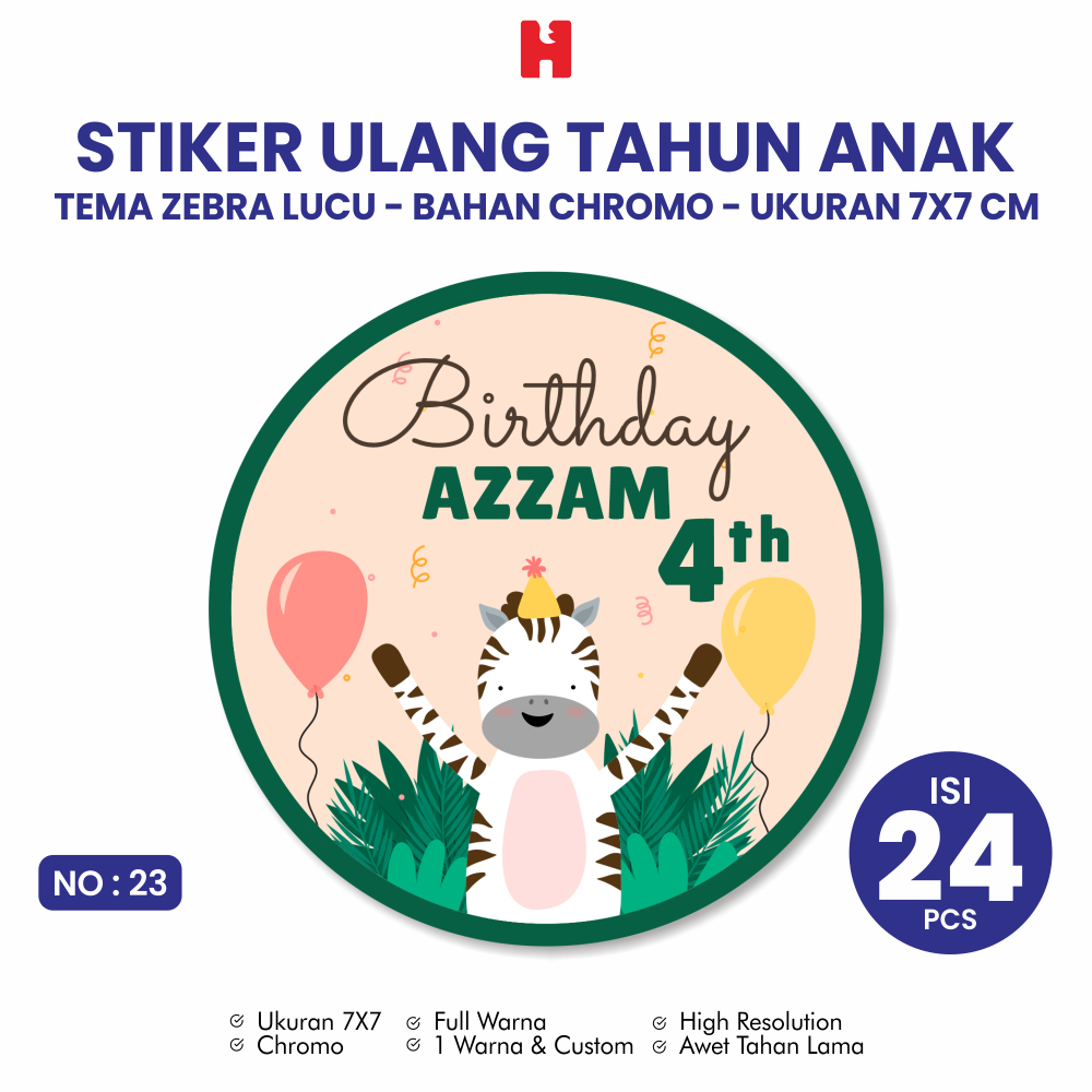 Jual Stiker Ulang Tahun Anak Tema Zebra Lucu Ukuran 7x7 CM Bulat - Isi ...