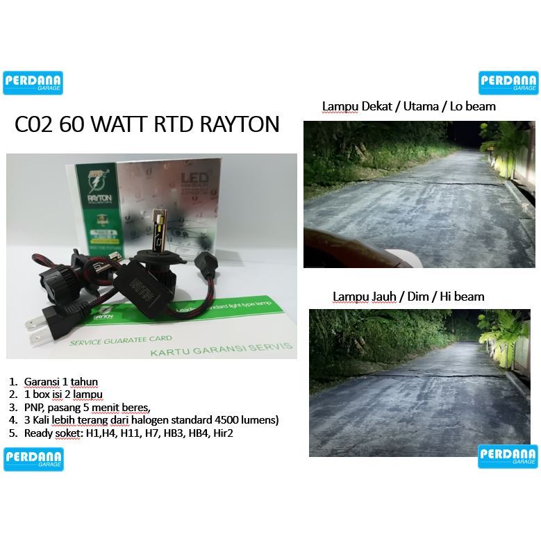 Jual Lampu Mobil Murah RTD Rayton C02 60 Watt LED Tersedia Semua Soket ...