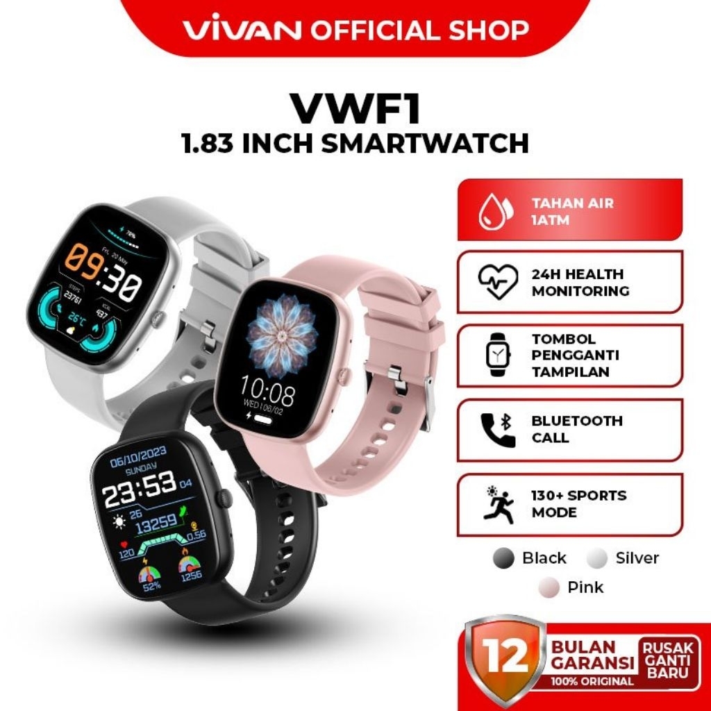 Jual (INSTANT) VIVAN VWF1 SmartWatch TFT 1.83" 130+ Sports Mode 1 ATM ...