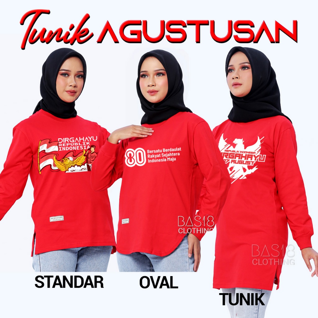 Jual Kaos Wanita Tunik HUT RI ke 80 Tahun 2025 Terbaru 17 Agustusan Lengan Panjang | Shopee ...