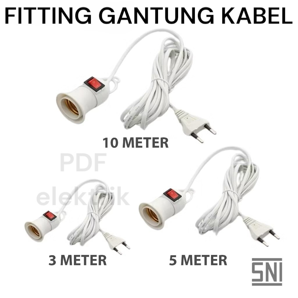 Jual FITTING LAMPU GANTUNG KABEL 3M 5M 10M METER FITTING GANTUNG E27 ON OFF | Shopee Indonesia