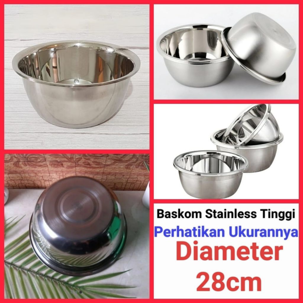 Jual baskom bulat baskom stainless tinggi diameter 28cm | Shopee Indonesia