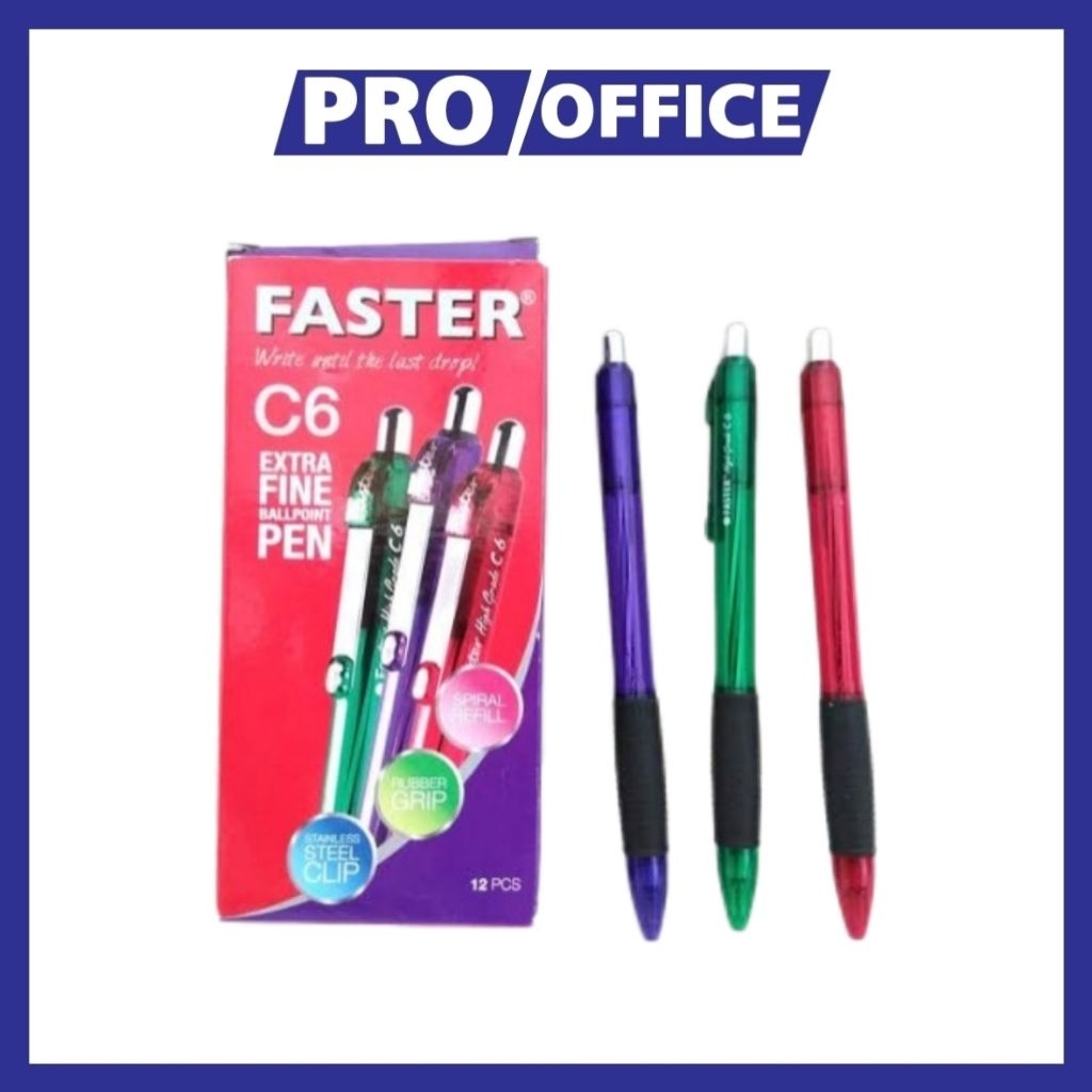 Jual ProOffice- Faster Pulpen C6 Hitam (12 Pcs) – Pulpen Cetrek Alat ...