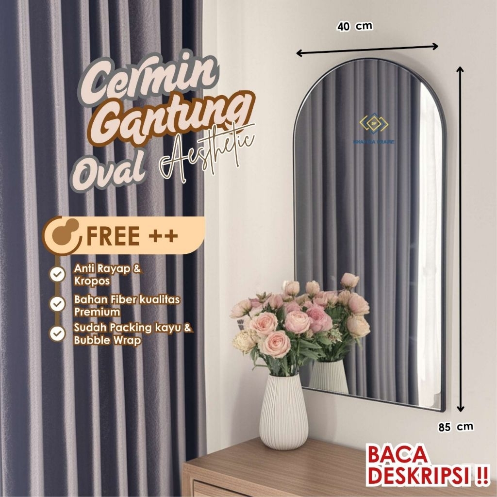 Jual Cermin aesthetic-Cermin Oval Gantung aestetik murah ukuran 40 x 85 ...