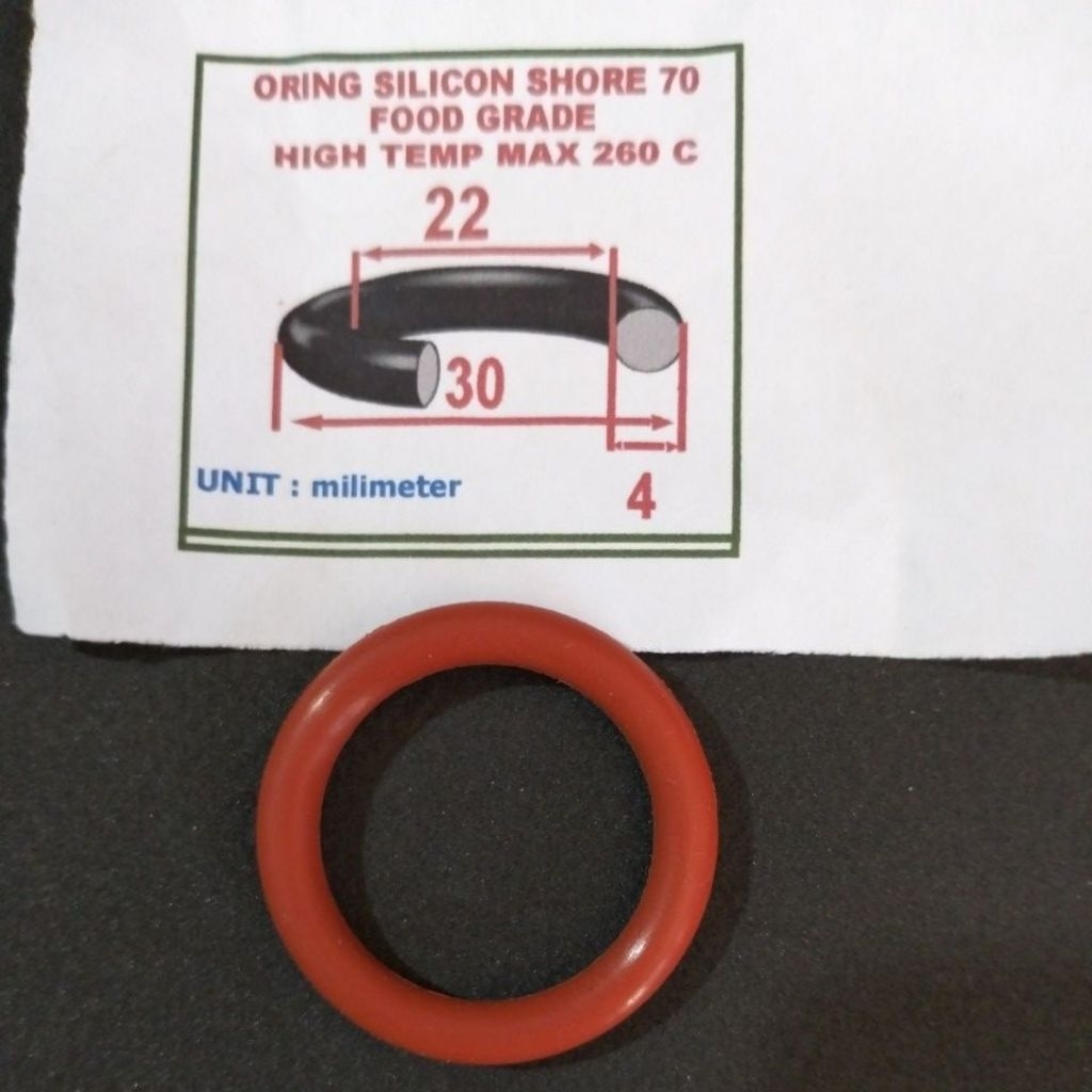 Jual oring silicon 4 x 22 x 30 mm shore 70 max temp 260 food grade ...