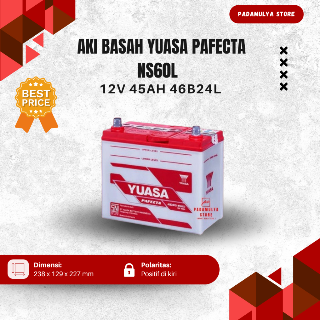 Jual Aki Basah Yuasa Pafecta NS60LS 12V 45Ah 46B24LS Battery Inova Bensin | Shopee Indonesia