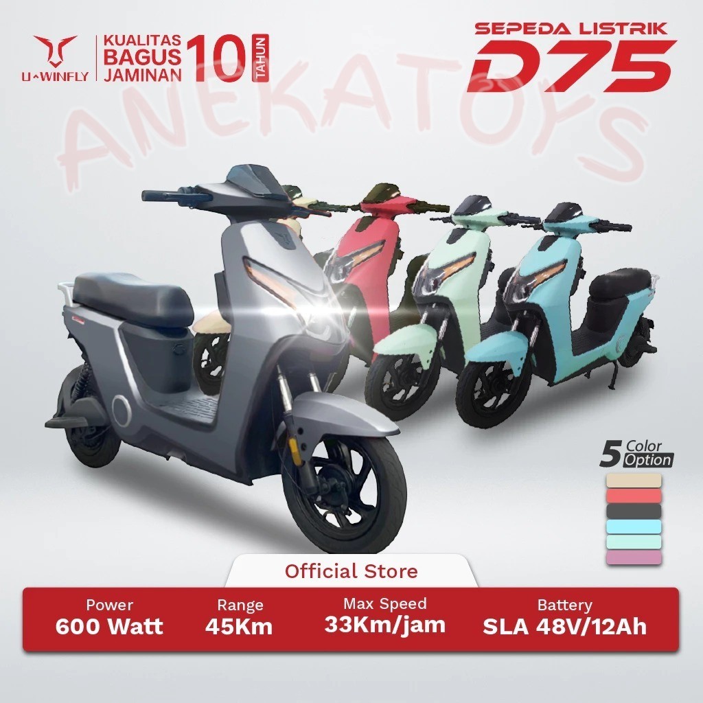 Jual (BONUS POMPA) Sepeda Listrik Uwinfly D75 Garansi Resmi Baterai 48V12Ah Power 600 Watt Lock ...