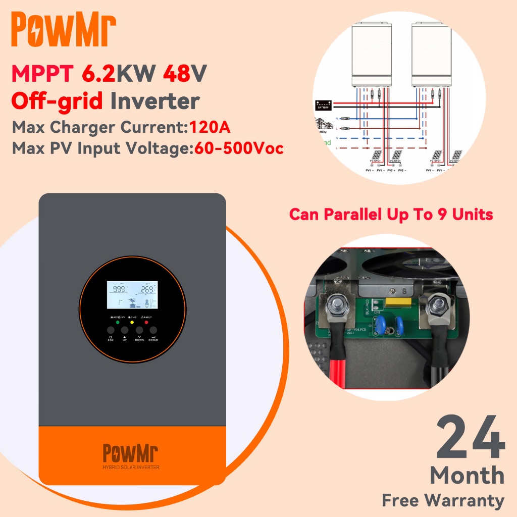 Jual PowMr 6.2KW Parallel Solar Inverter 500Vdc Max Pv Input Supports ...