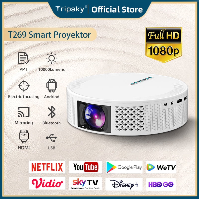 Jual Tripsky T269 Smart Projector Android OS 450ANSI 10000 Lumens 1080P ...