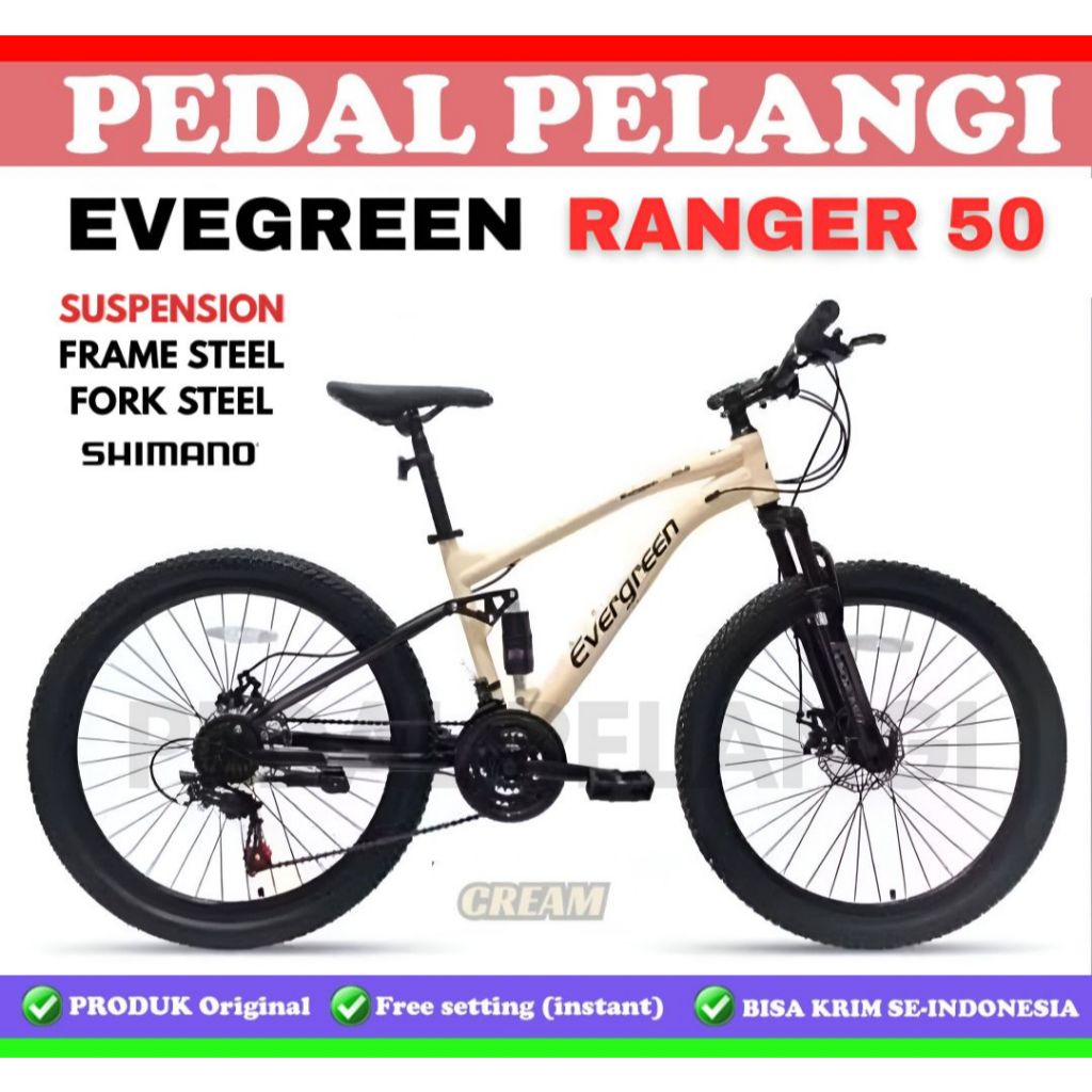 Jual Sepeda Gunung Evergreen Ranger R50 Full Suspension Shifter 3 x 7 Speed Shimano MTB 26 27,5 ...