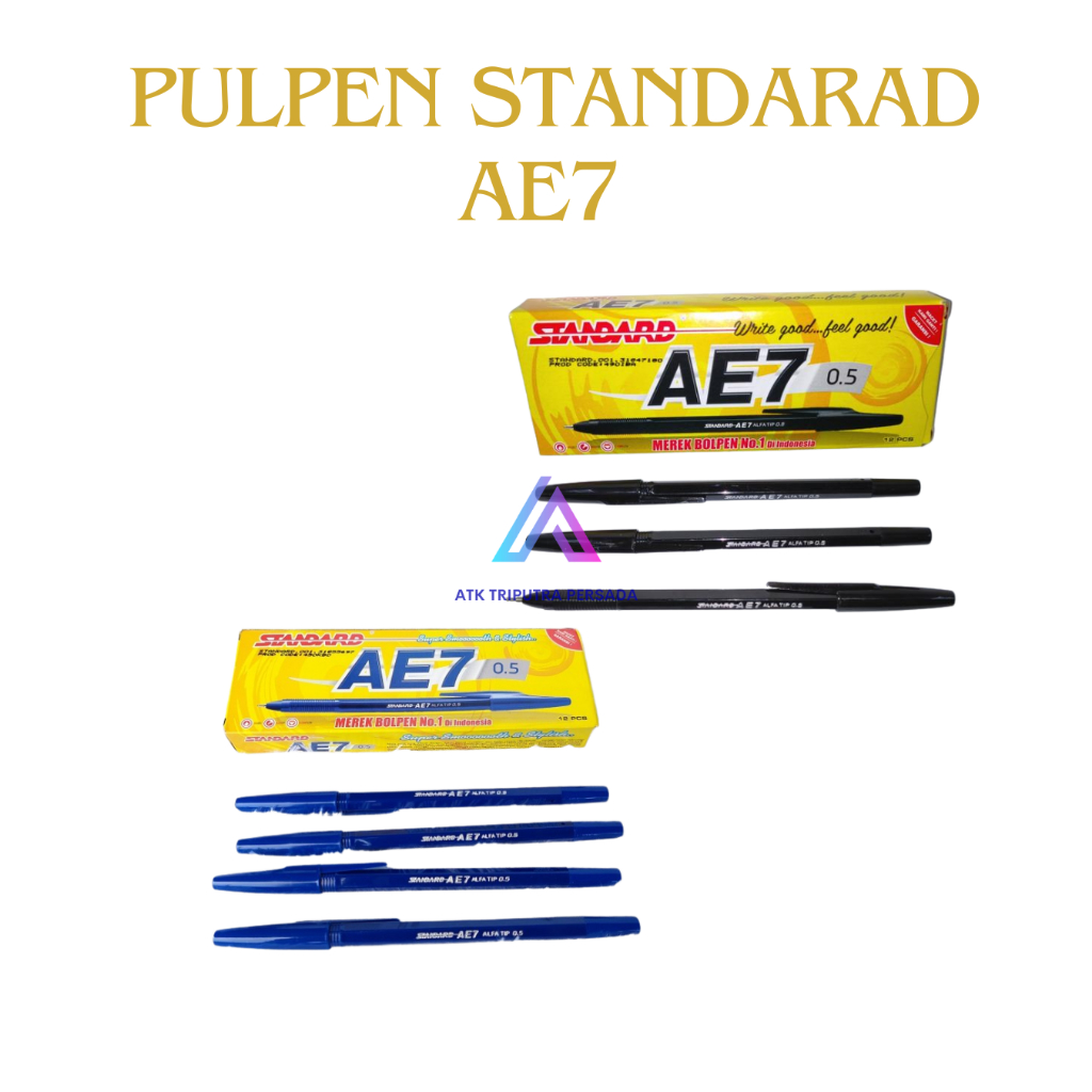 Jual Pulpen Standard AE7 0.5 mm (PAK - isi 12 Pulpen) – Hitam- Biru ...