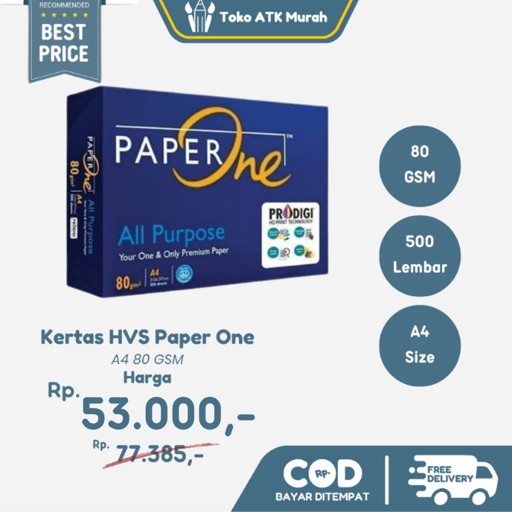 Jual Kertas HVS A4 80 Gsm Paper One ( 1 Rim Isi 500 Lembar ) - Kertas ...