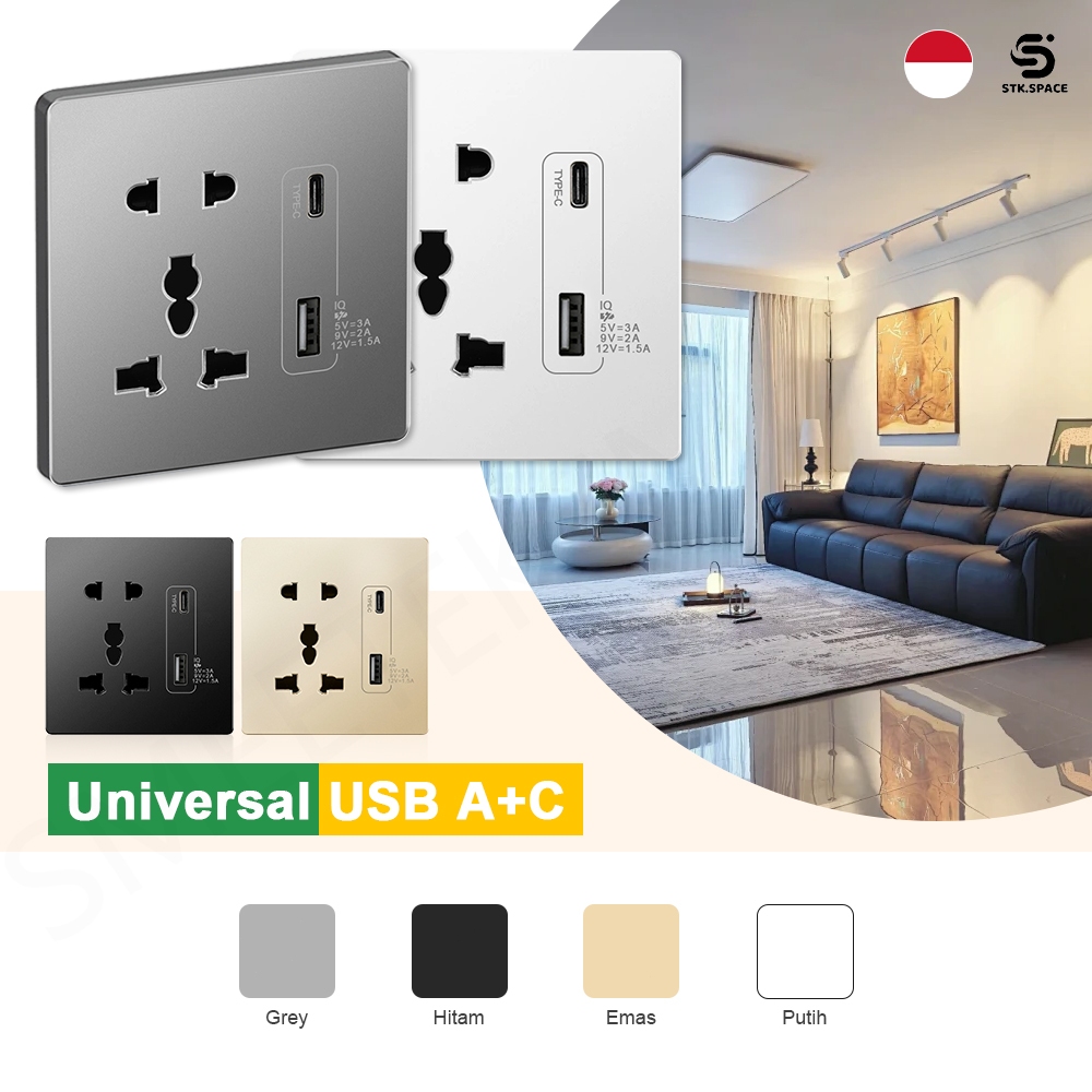 Jual STK Stop Kontak Tempel Dinding Universal USB A+C Colokan USB Fast ...