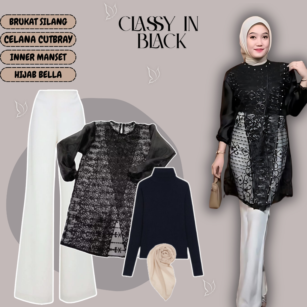 Jual One Set Hijab Simple (Brukat Silang , Celana Cutbray, Manset ...