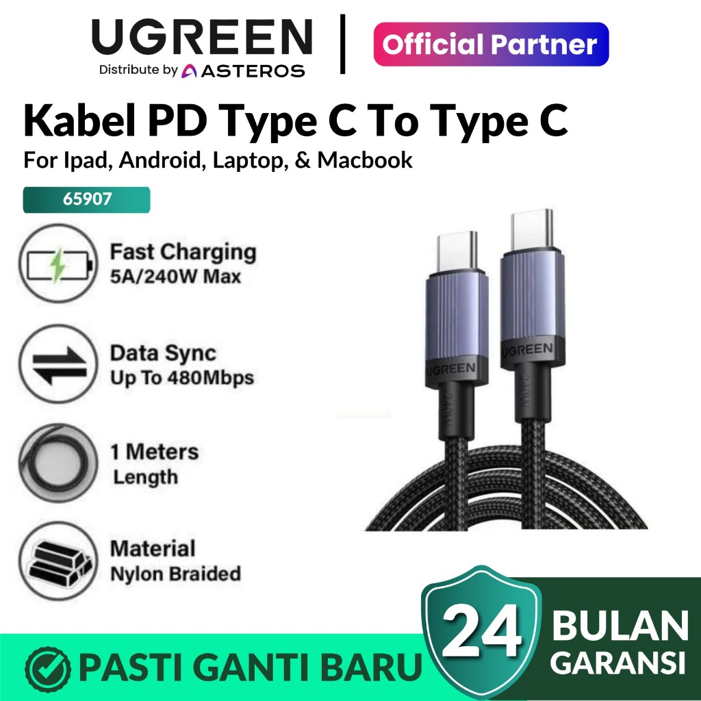 Jual UGREEN Kabel Type C to Type C Fast Charging 240w Nylon Braided ...