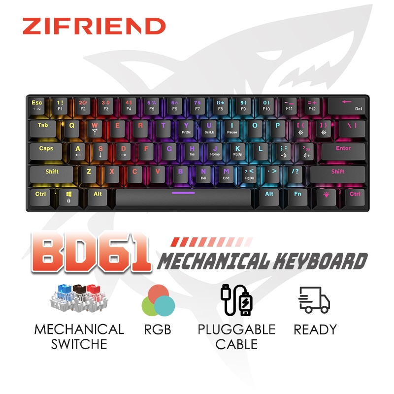 Jual ZIFRIEN BD61 Mechanical Gaming Keyboard RGB Backlight Brown Red ...