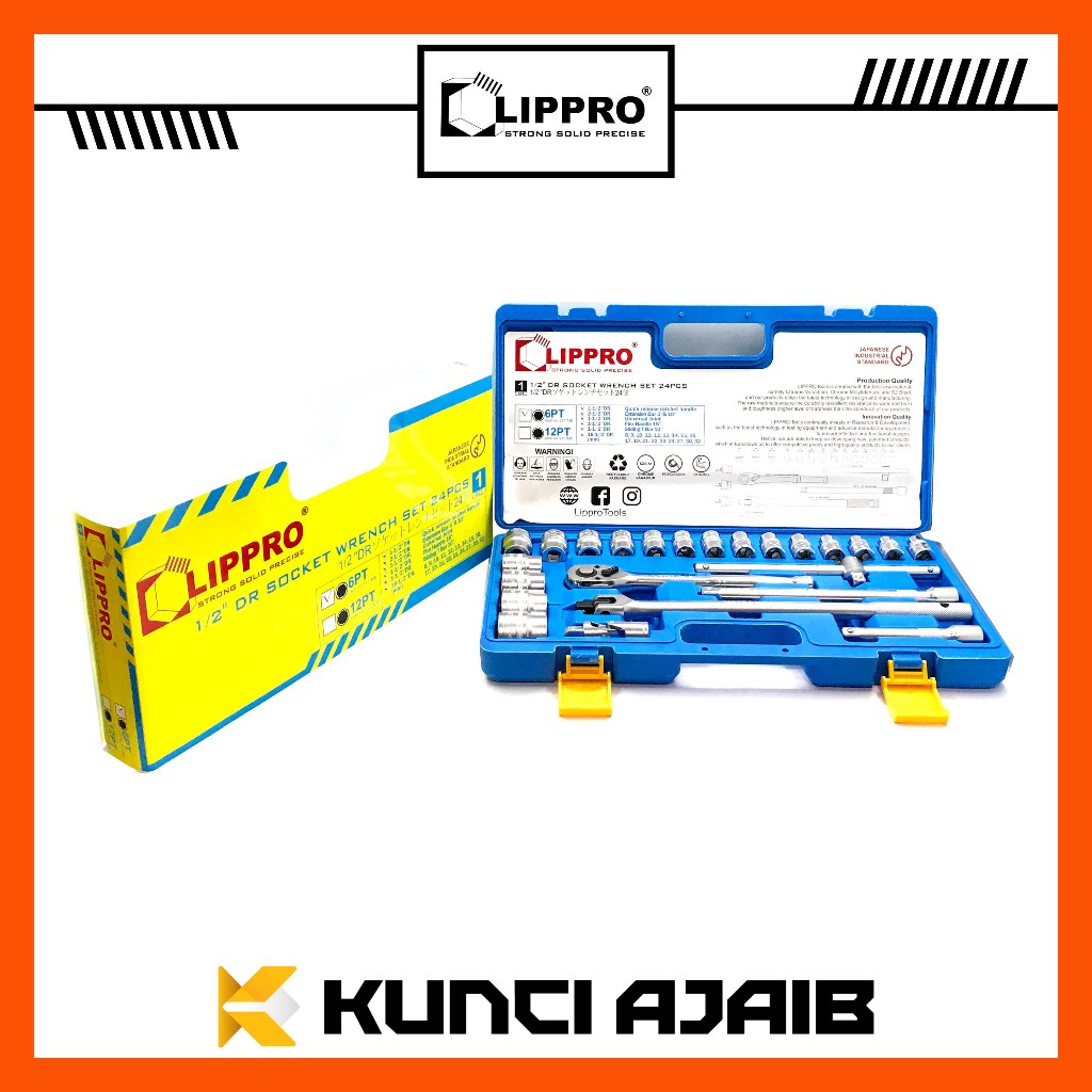 Jual LIPPRO Kunci Sok Set 24 Pcs 1/2" 6PT 12PT 8-32 mm - Socket Set ...