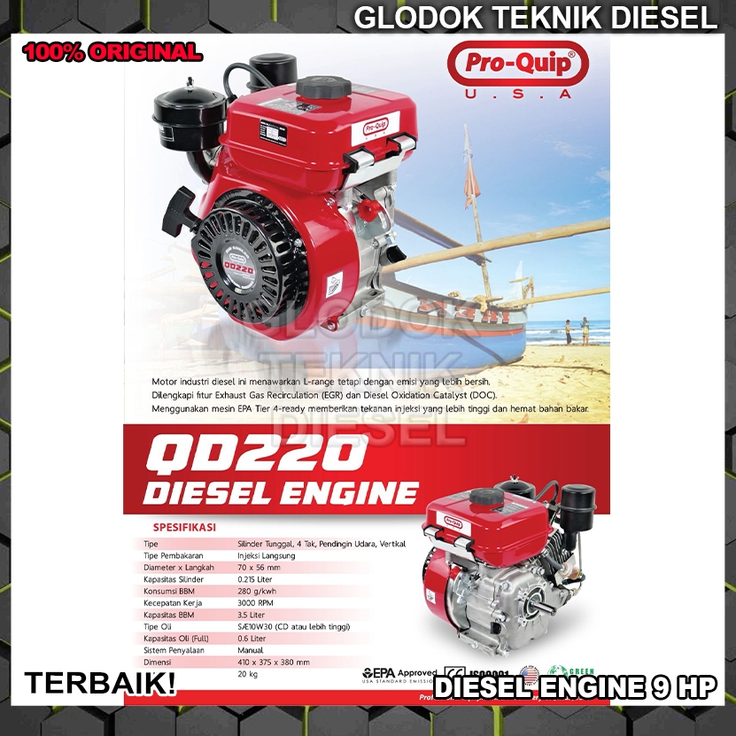 Jual PROQUIP Engine Penggerak DIESEL SOLAR 9 HP QD220 9 PK / Mesin ...