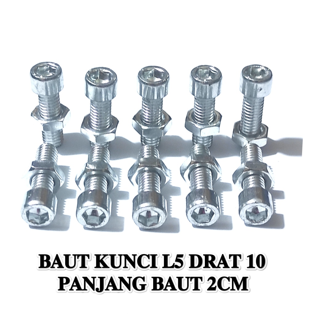 Jual 10 BIJI / 10PCS BAUT L M6X20 KUNCI L5 BAUT PLUS MUR DRAT 10 ...