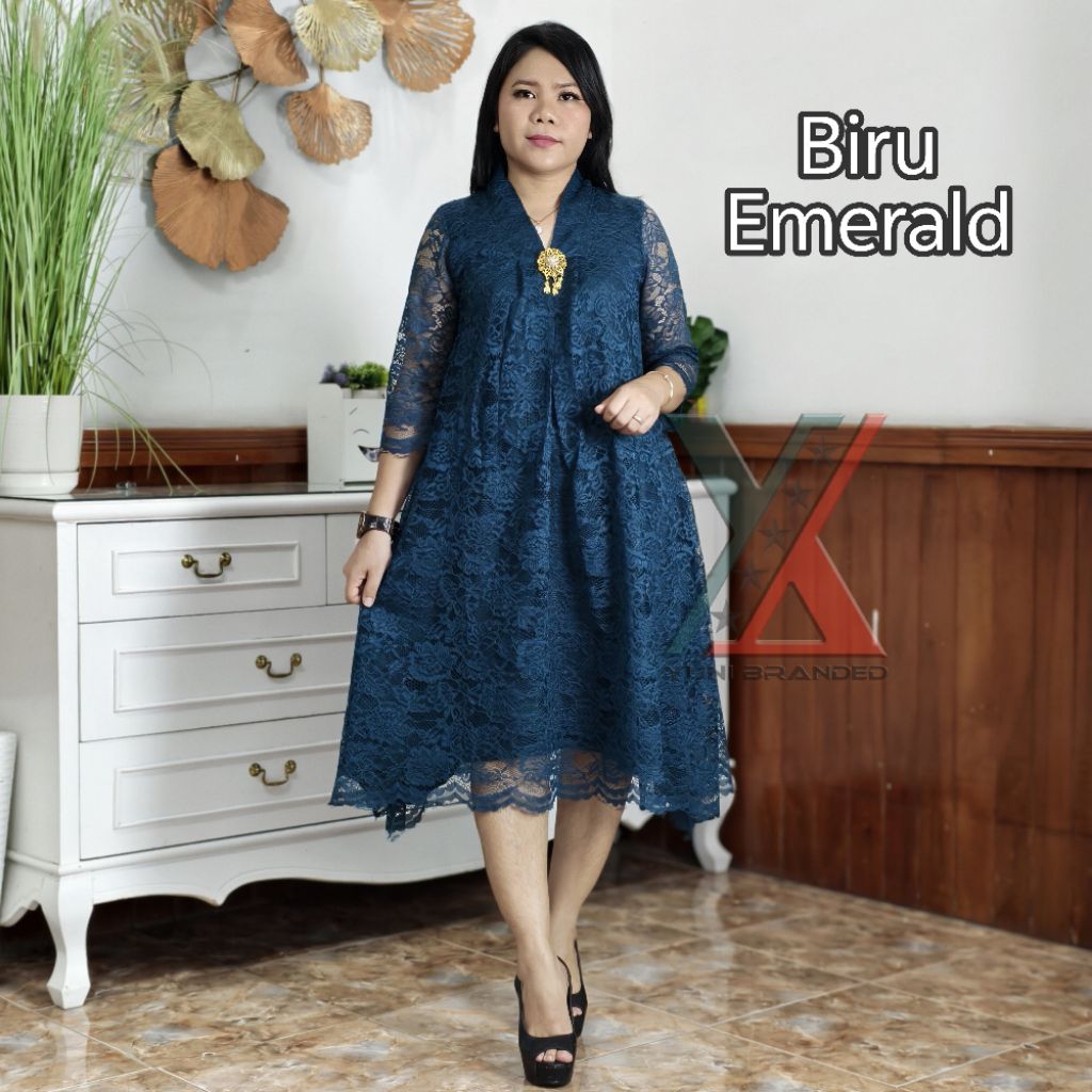 Jual Silvana Dress Pesta Brukat Wanita Gaun Brokat V-Neck A-Line ...