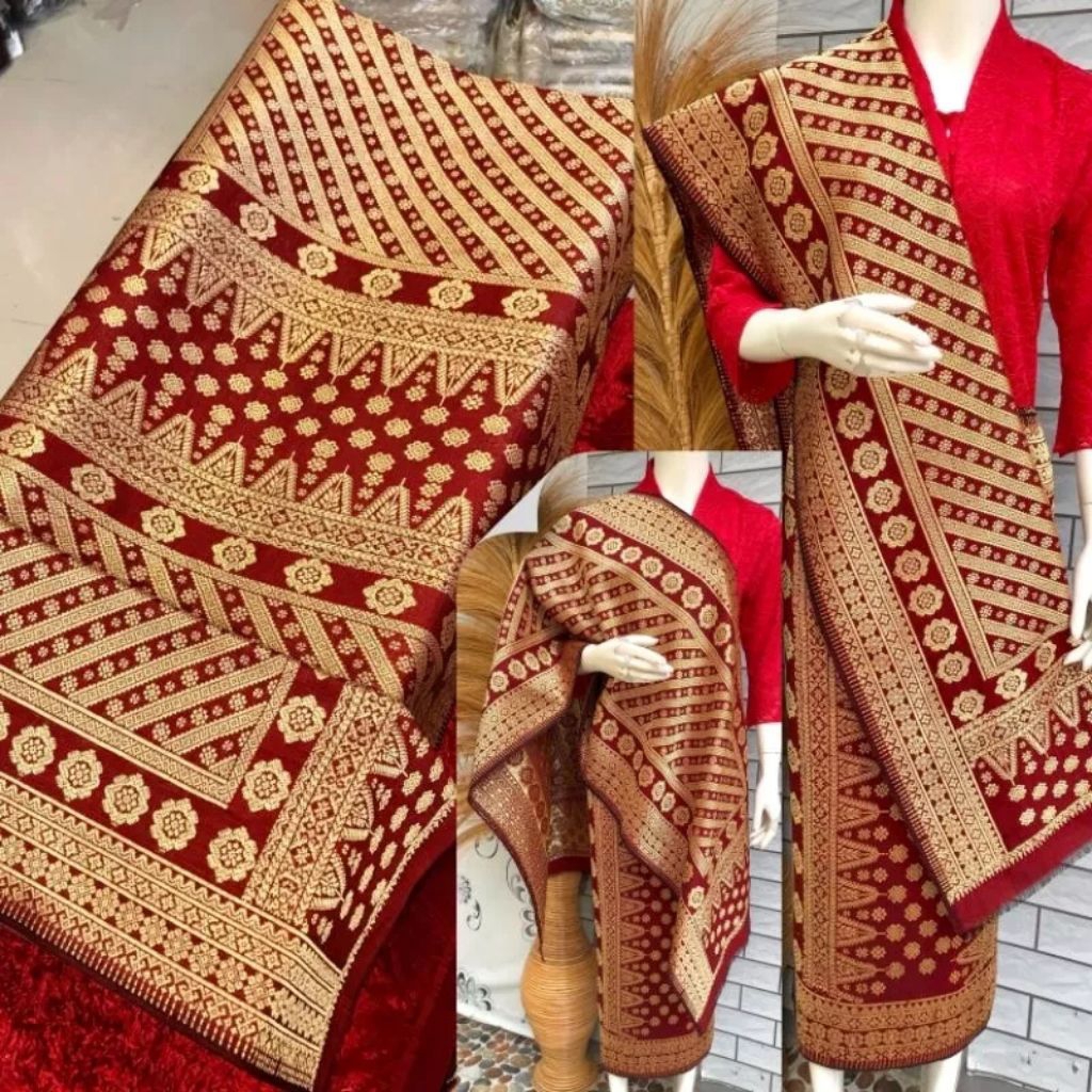 Jual songket lepus kandang mawar maron gold / songket palembang asli tenun tangan | Shopee Indonesia