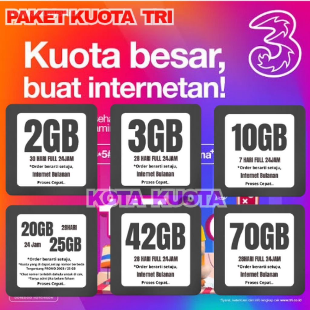 Jual TERLARISS!! KUOTA TRI HAPPY FULL 24JAM 28HARI/30HARI &KUOTA HARIAN ...