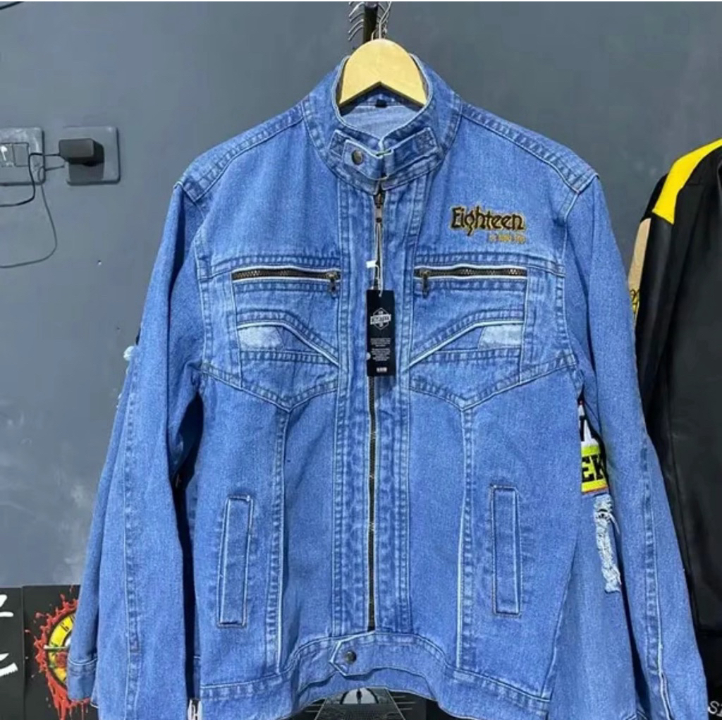 Jual Jaket Jeans Denim Pria Resleting Tebal Kerah Sianghai Cowok Jacket ...