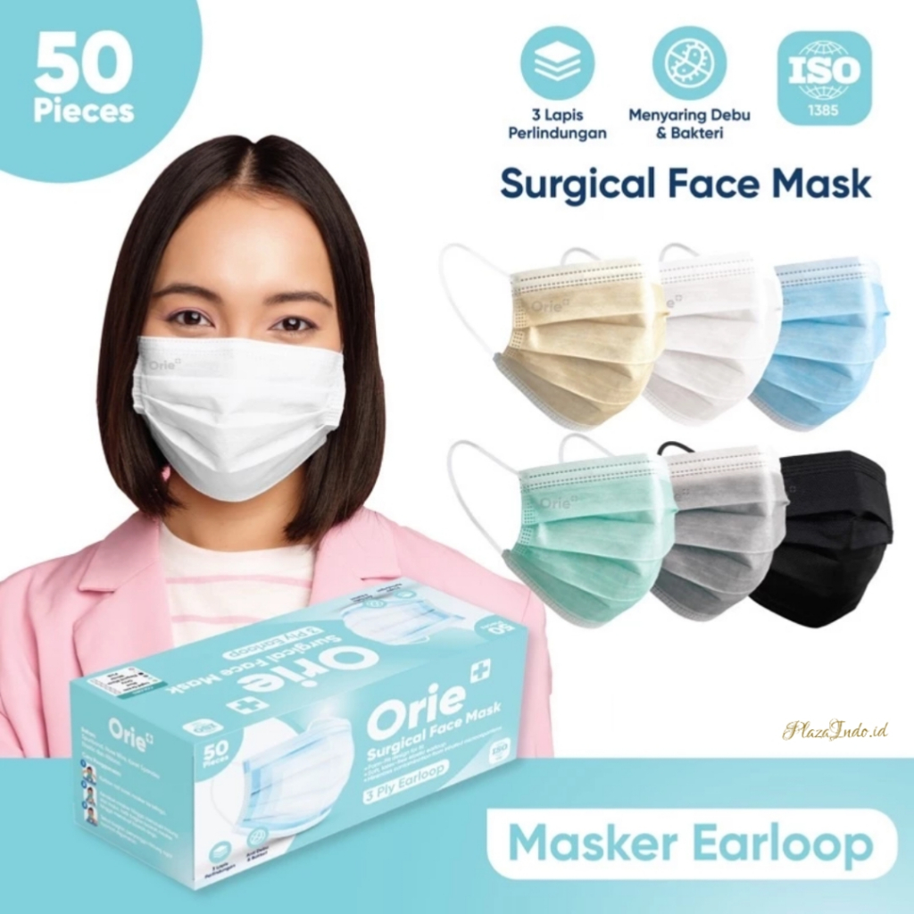 Jual Masker Medis Orie Earloop 3 ply isi 50 pcs Biru Putih Hitam Abu ...