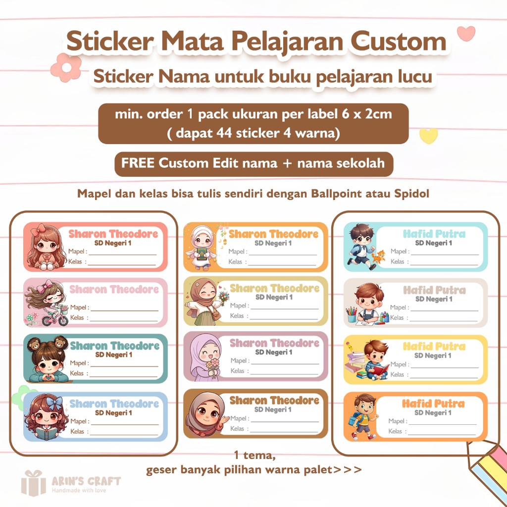 Jual Sticker Buku Pelajaran / Sticker Nama / Sticker Buku Sekolahan ...