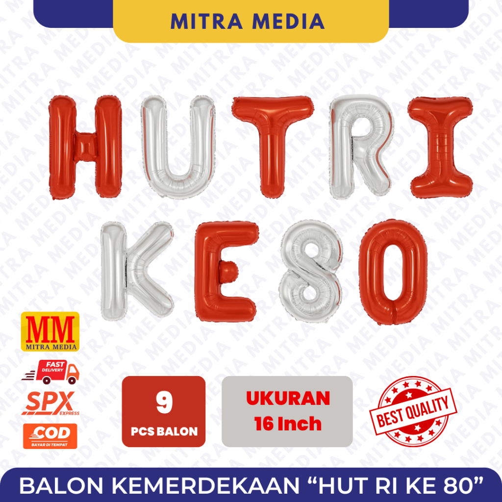 Jual BALON FOIL MERAH PUTIH / BALON HUT RI KE 80 / BALON KEMERDEKAAN 16 ...