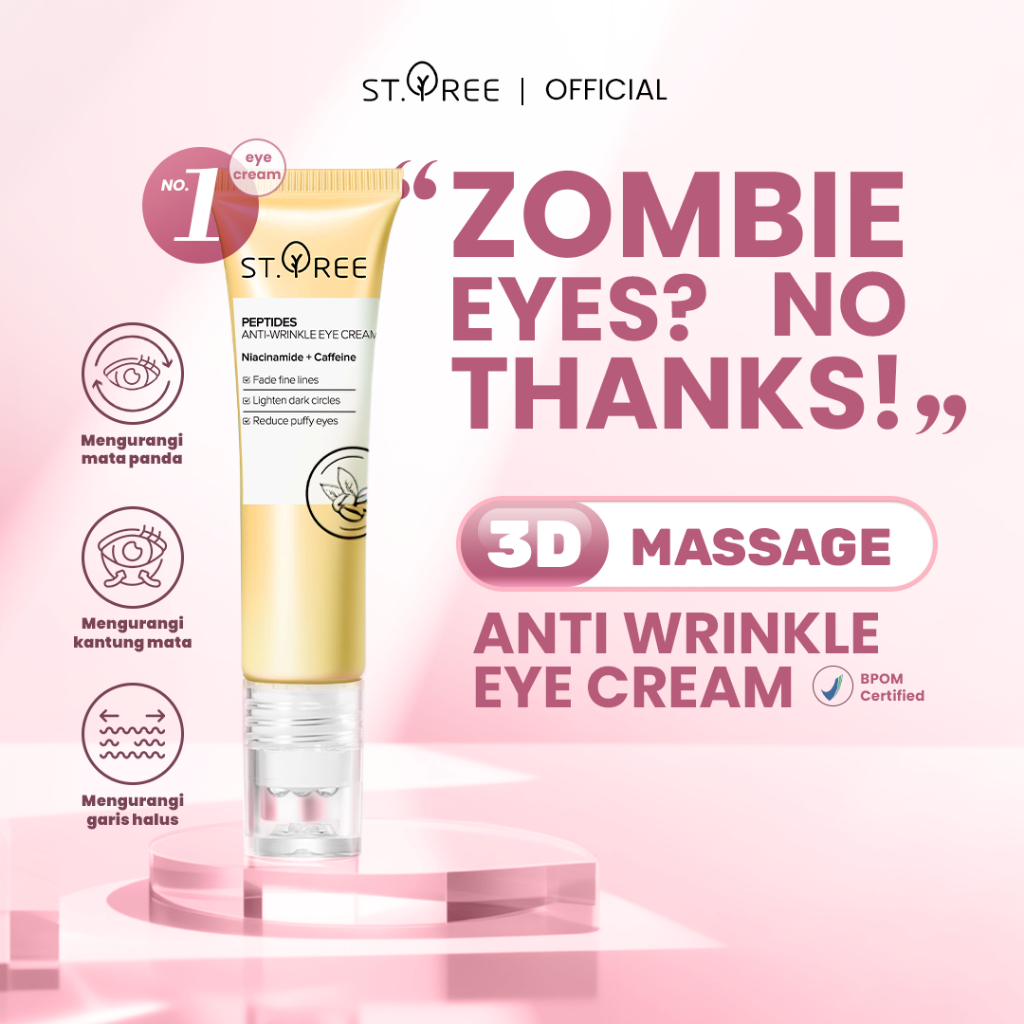 Jual ST.TREE Multi Peptides Anti-Wrinkle Eye Cream 15 gr | Serum Perawatan Mata dengan 3D Roller ...