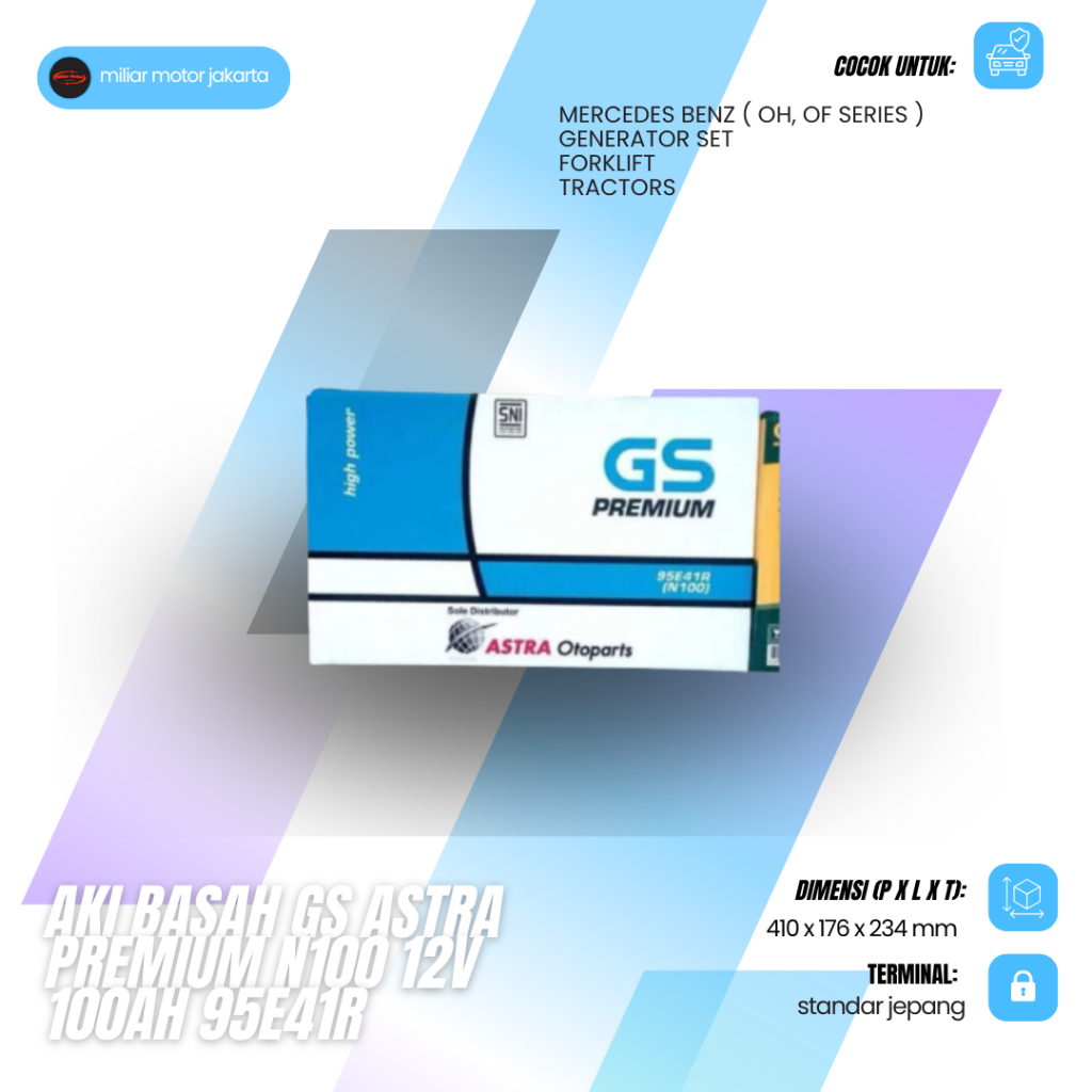 Jual Aki Basah GS Astra Premium N100 12V 100Ah 95E41R Genset Kapal DumpTruck | Shopee Indonesia