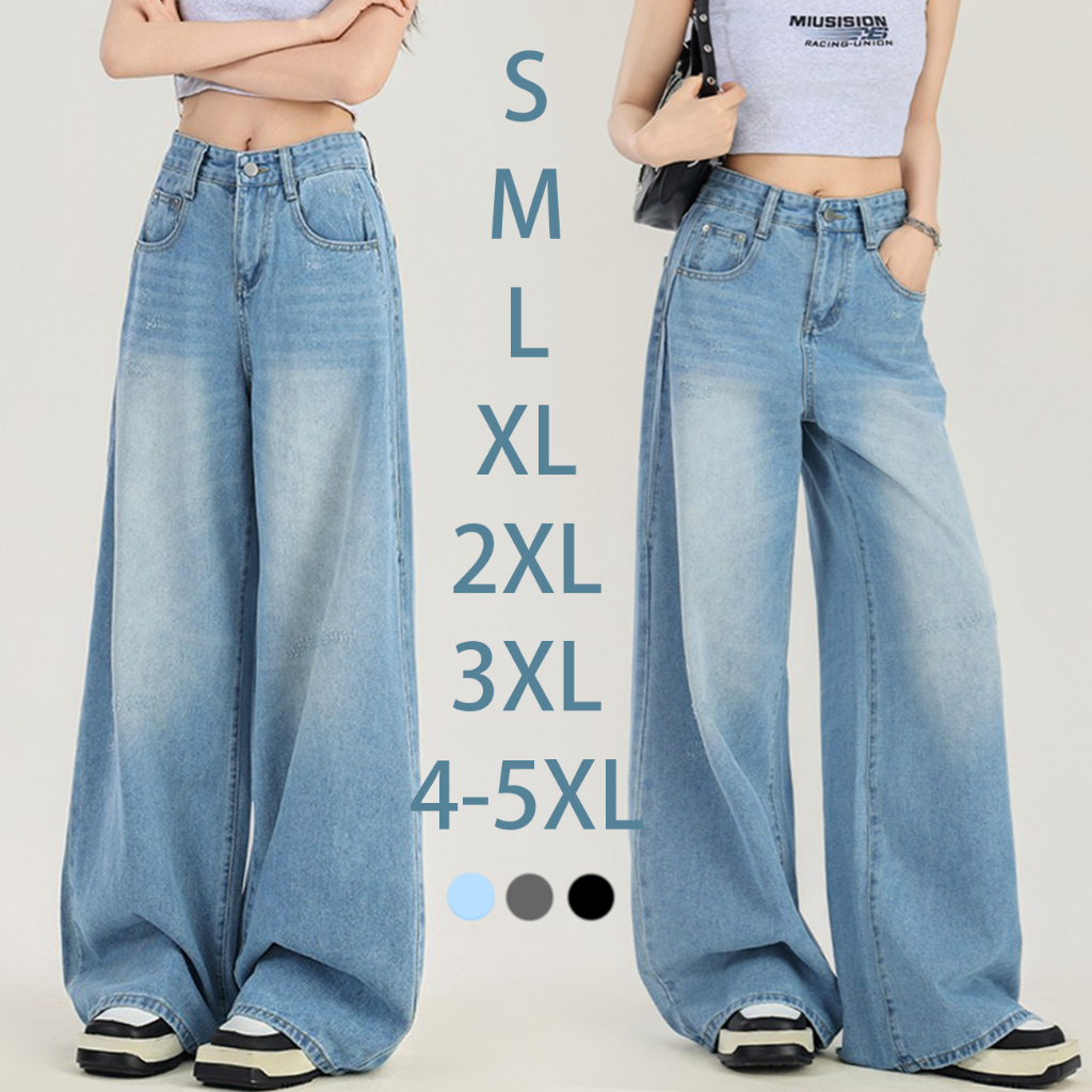 Jual JUMBO S-5XL Jeans Ukuran Besar Jeans biru wanita Jeans longgar ...