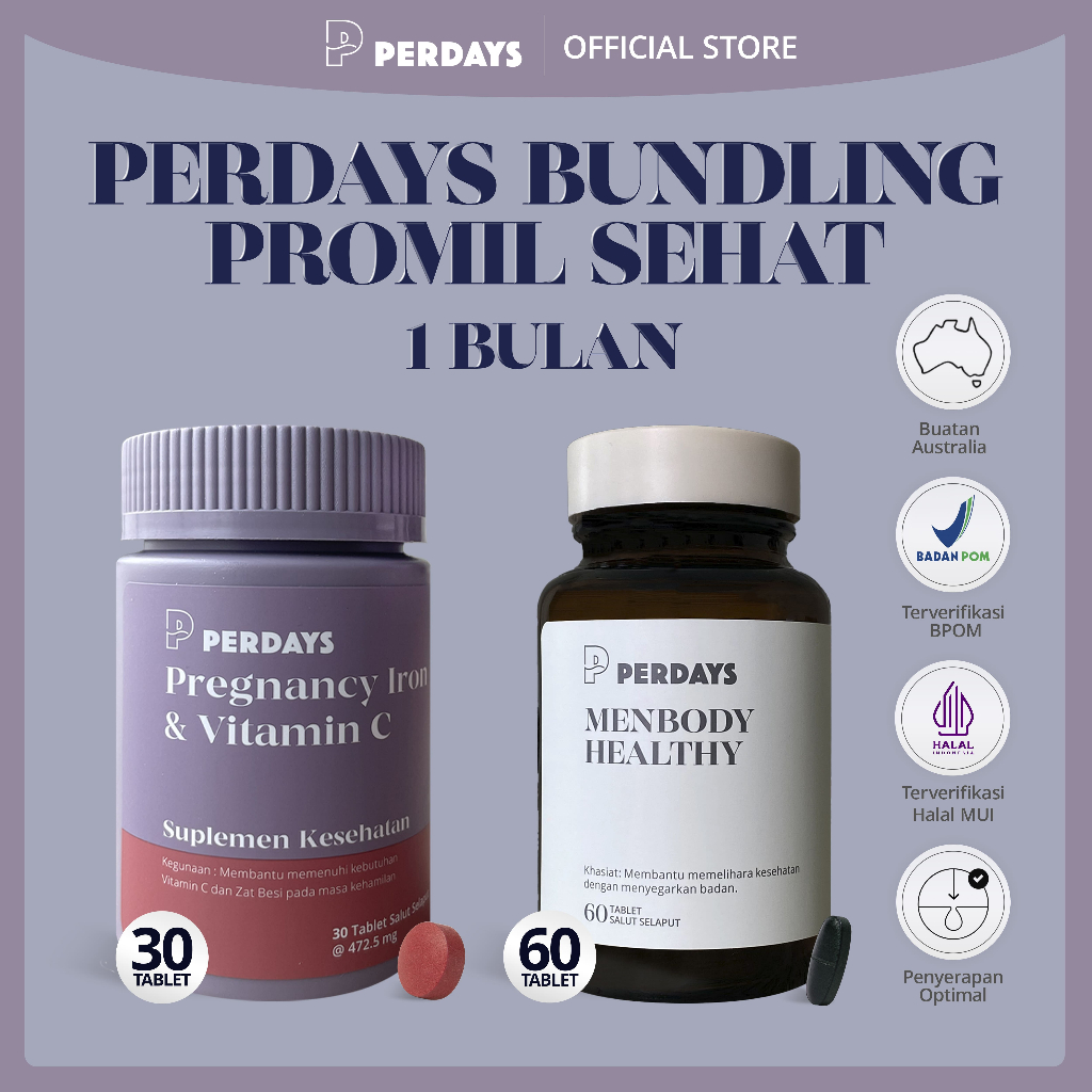 Jual Perdays (Bundling Promil Sehat 2 Botol 1 Bulan) Pregnancy Iron VC + Perdays Menbody Healthy ...
