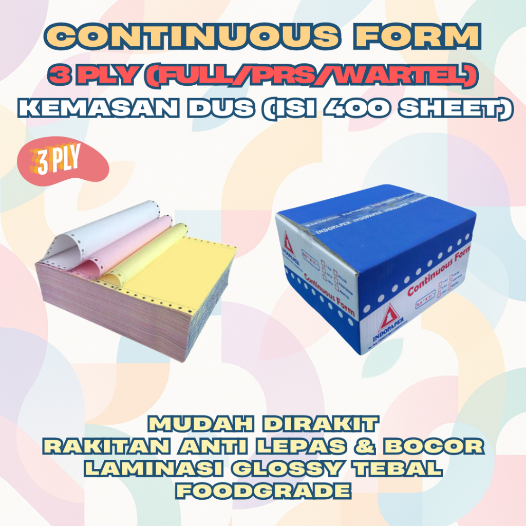 Jual Continuous Form 3 ply FULL PERFORASI WARTEL NCR Putih Merah Kuning ...