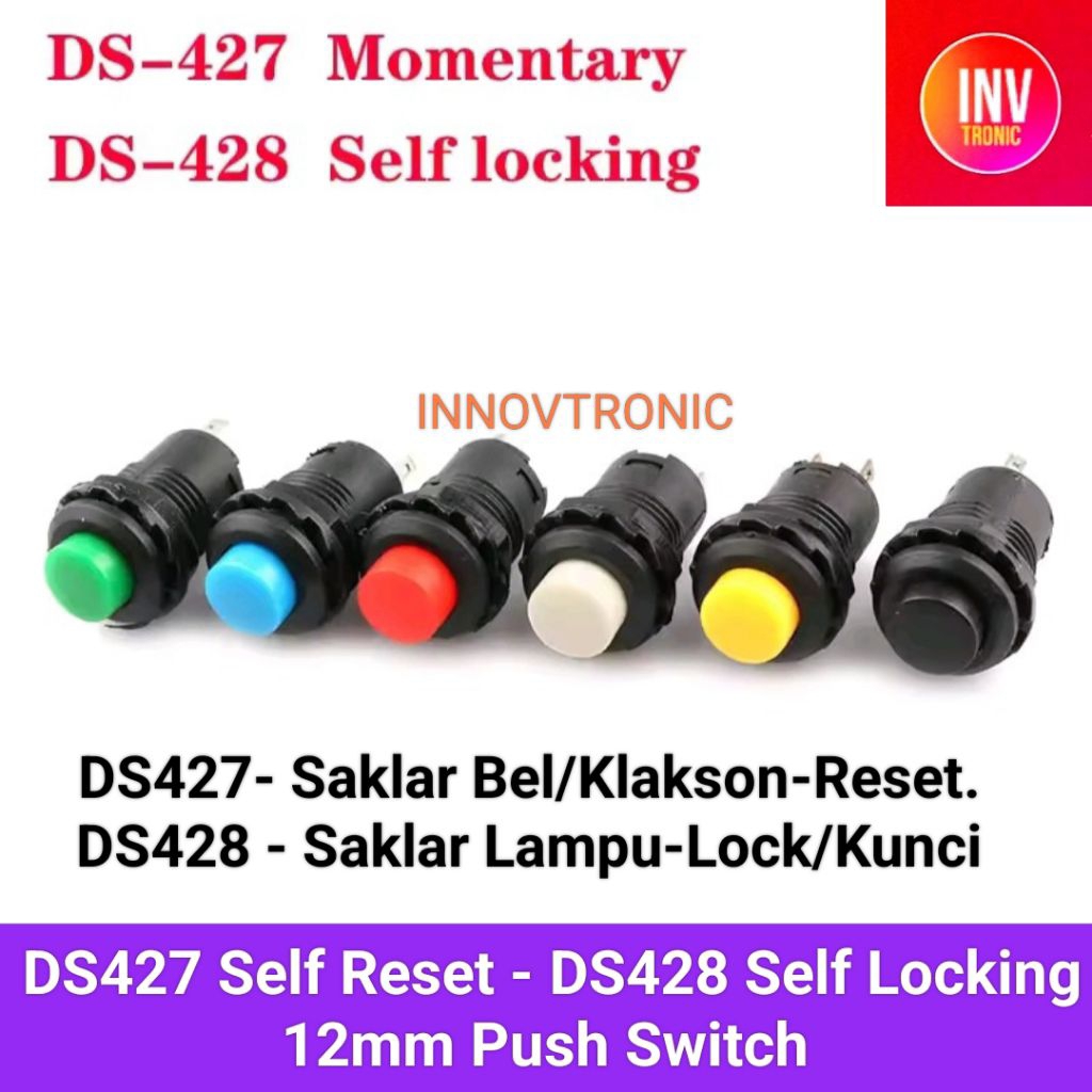 Jual Push Button Switch 12mm Push On Push Off Self Locking DS428 Self ...