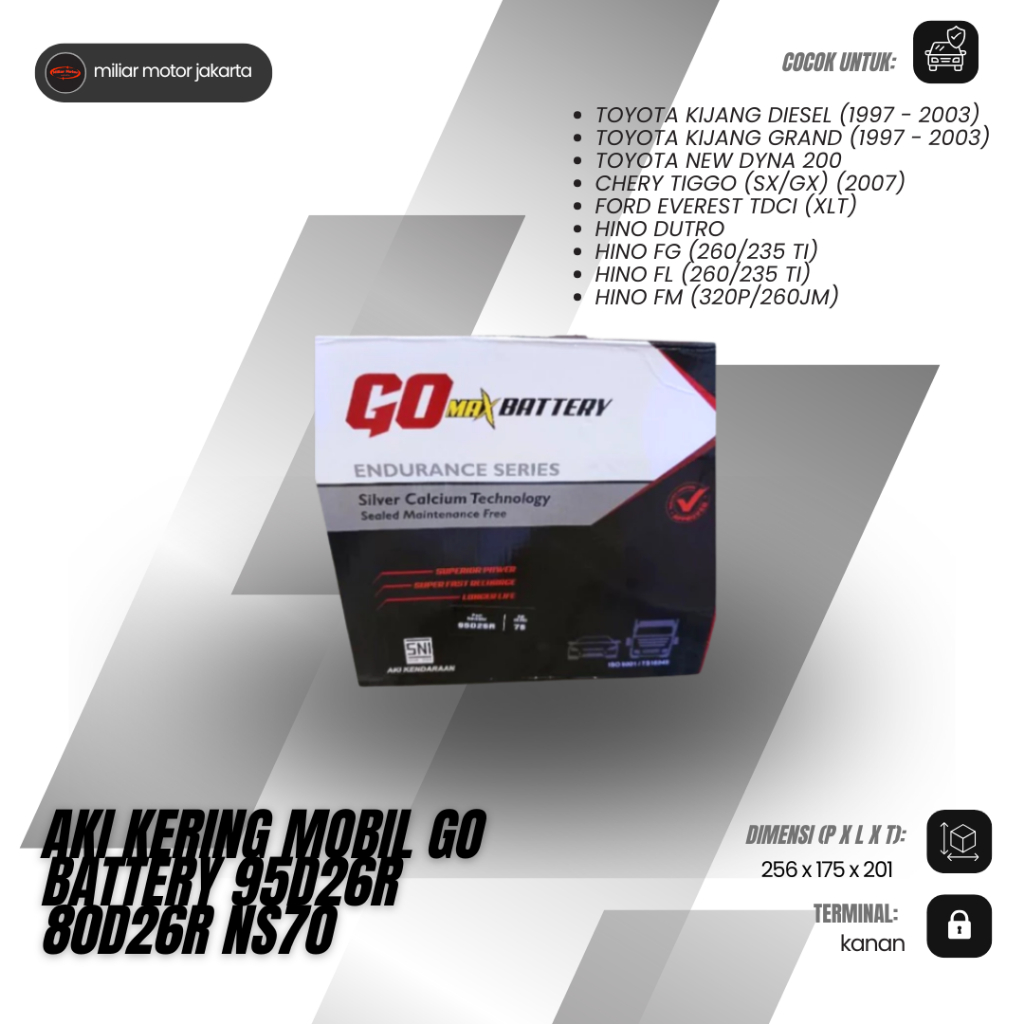Jual Aki Kering Mobil Go battery 95D26R 80D26R NS70 Kijang LGX Kuda Colt Diesel 125Ps 12V 75Ah ...
