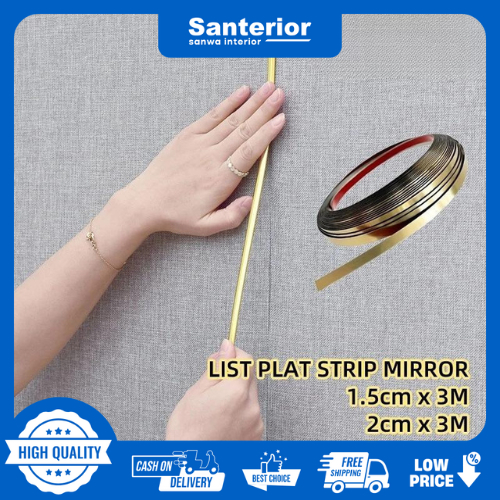Jual SANTERIOR TERLARIS TERMURAH 3M Emas List Plat Strip Mirror Gold list stiker dinding Wall ...