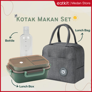 Jual [Medan Ready Stock] Eatkit 3in1 Lunch Box Set | Kotak Makan 2 Tingkat 3 Sekat Anti Tumpah ...