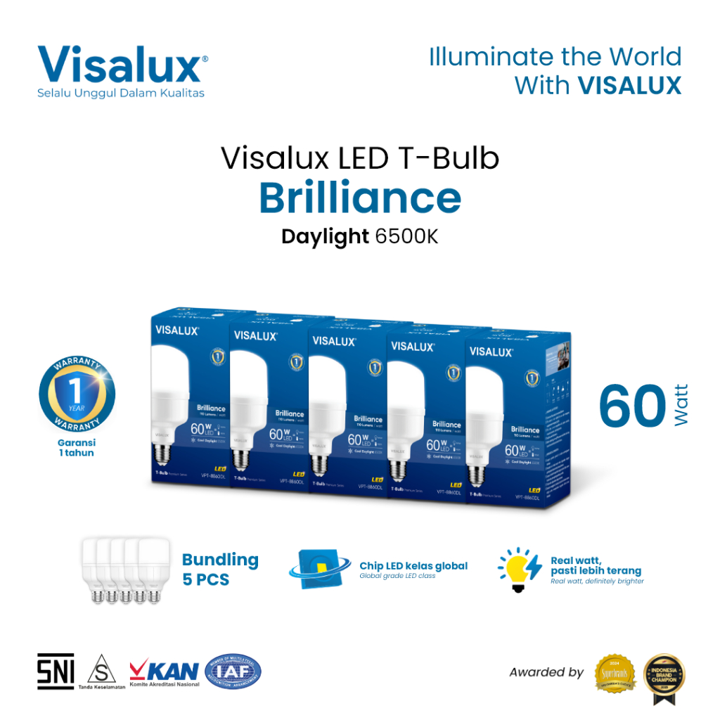 Jual Visalux Lampu LED T-Bulb Brilliance 6500K Daylight Putih 60W ...