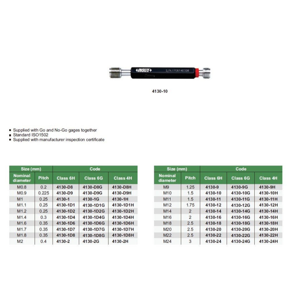 Jual 4130-2 THREAD PLUG GAGE 6H, Go and No Go, ISO 1502 & 4120-2N THREAD RING GAGE, 6g, No Go ...