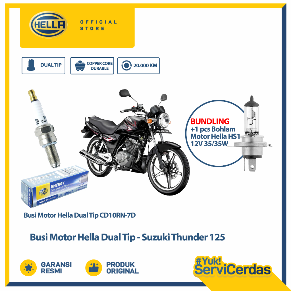 Jual Busi Motor Suzuki Thunder 125 Hella Dual Tip CD10RN-7D Bundling ...