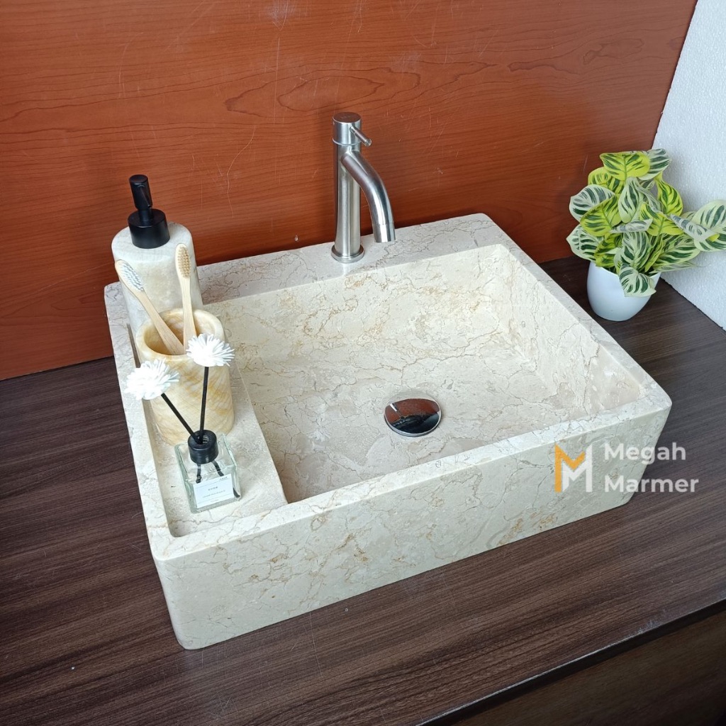 Jual Megah Marmer | Wastafel Marmer Cream Kotak Fosit Ukuran 50x40x15cm ...