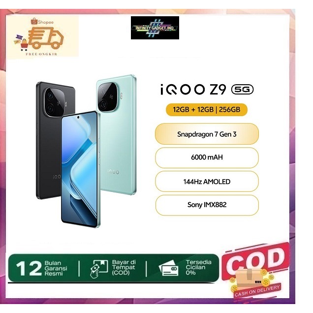 Jual vivo iQOO Z9 5G (12/256) Snapdragon 7 Gen 3, 6000 mAH, 144Hz AMOLED (4500 nits), Sony ...