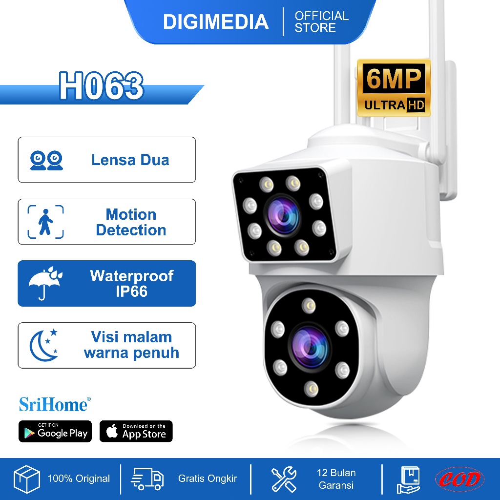 Jual COD Digimedia H063 CCTV WIFI Outdoor kamera 6MP HD Dual Lens Waterproof Smart IP camera 360 ...