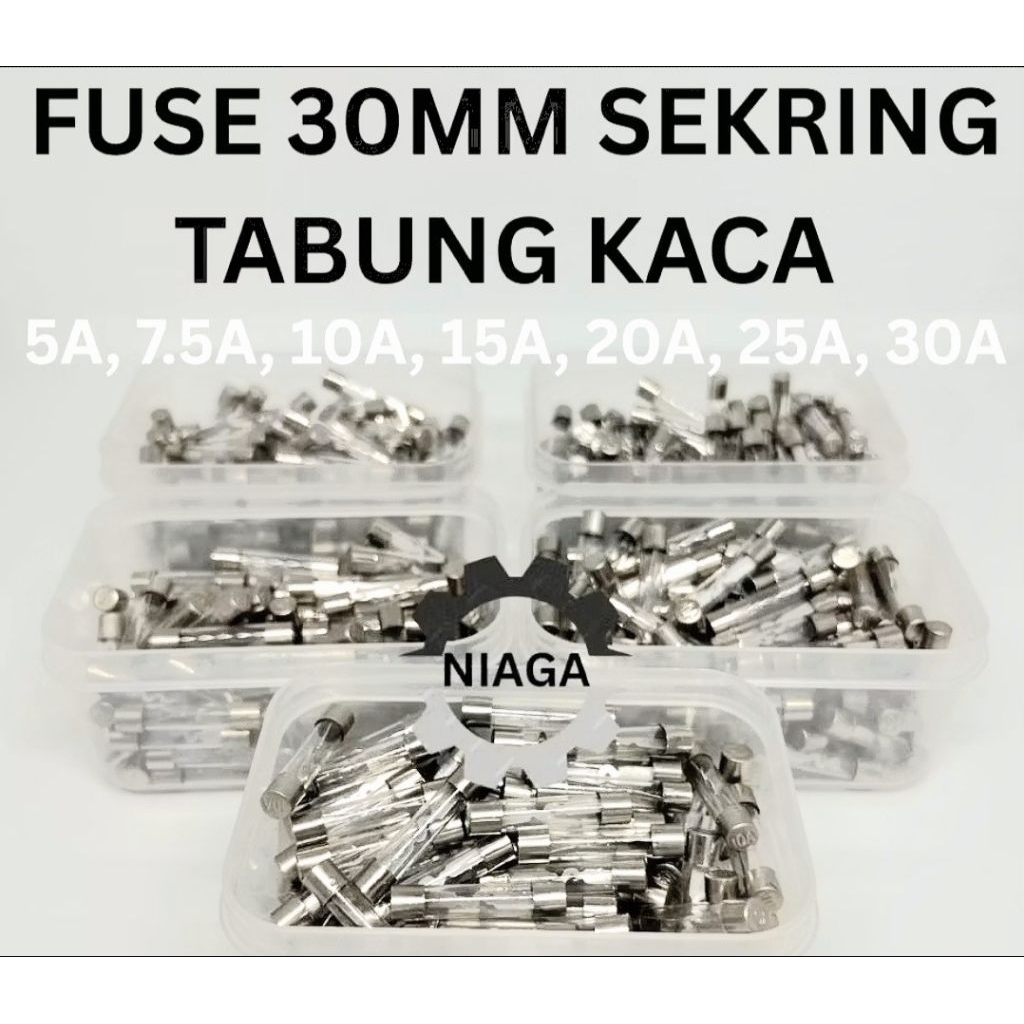 Jual SEKRING SEKERING 30MM TABUNG KACA 5A, 10A, 15A, 20A, 25A, 30A - Fuse Tabung 6x30 | Shopee ...