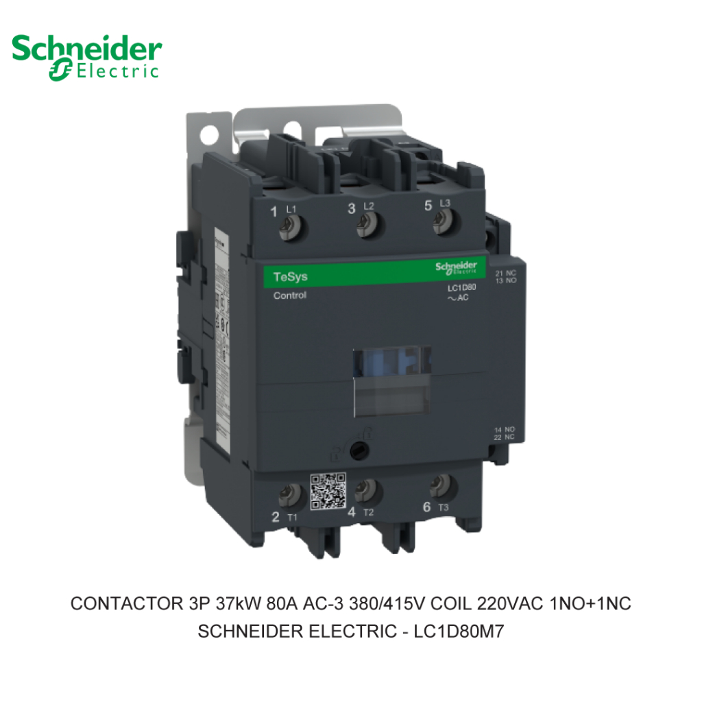 Jual CONTACTOR 3P 37kW 80A AC-3 380/415V COIL 220VAC 1NO+1NC - LC1D80M7 ...